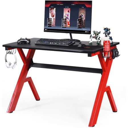 C mputer Desk Gaming Desk, Erg n mic Gamer W rkstati n with Cup ...