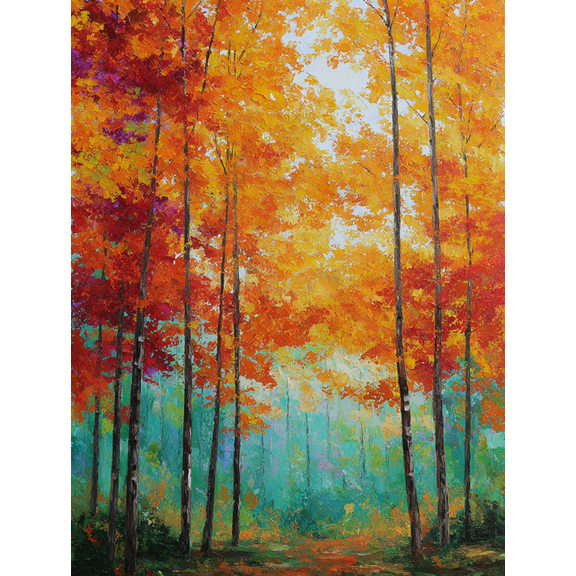 Autumn Forest Impasto Canvas Art Print, Wall Decor for Living Room ...