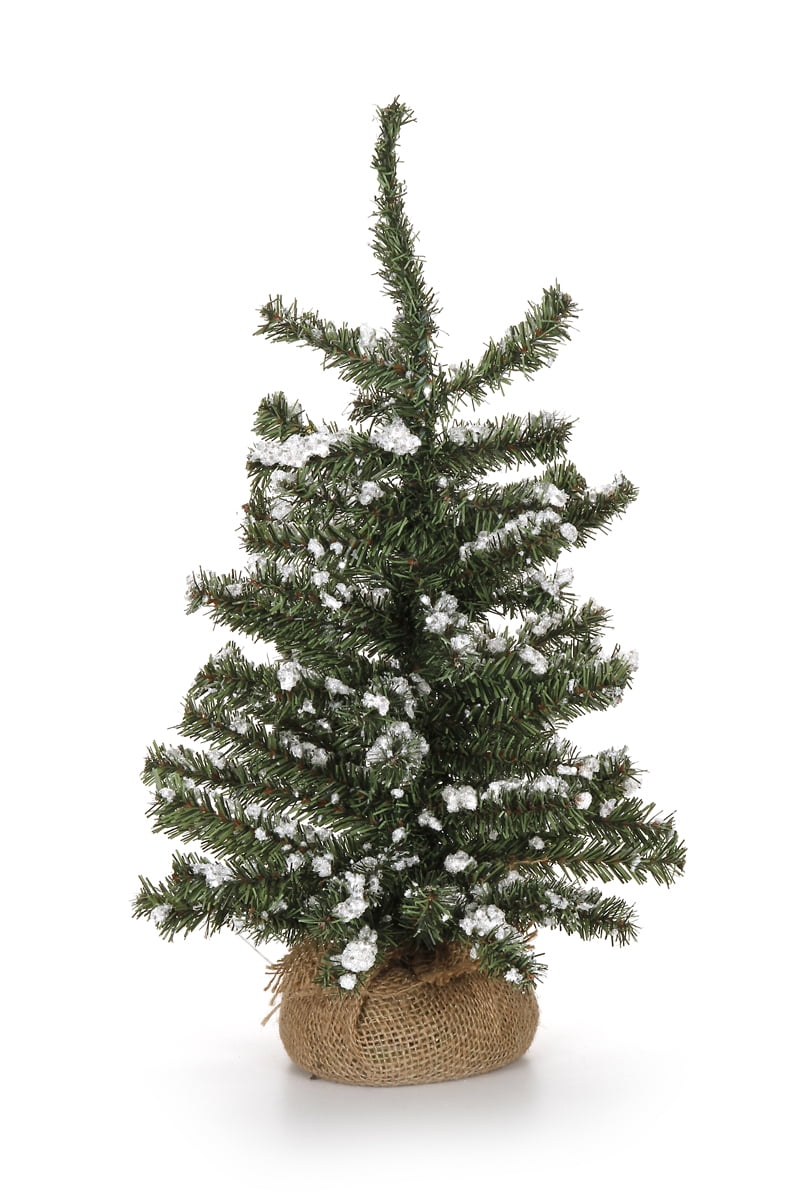 Darice Christmas Floral Snow Glittered Tree with Burlap Base 18 inches ...
