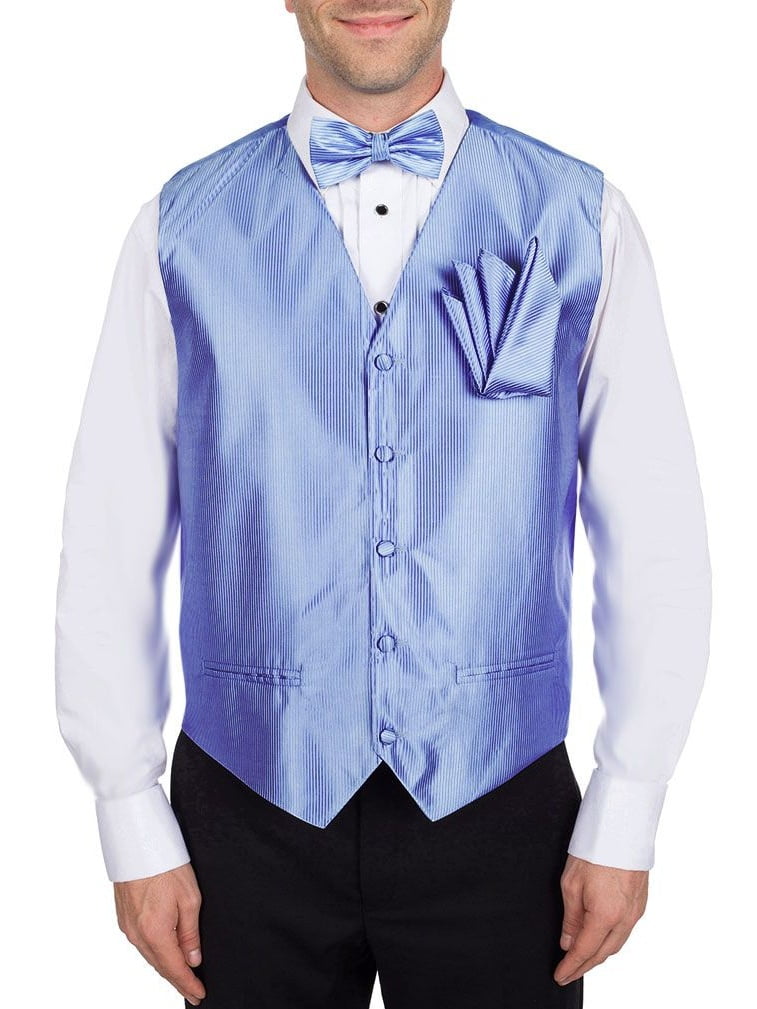 Men's Solid Fomal Vest, Bow Tie, & Hanky Baby Blue for Tuxedo and Suit ...