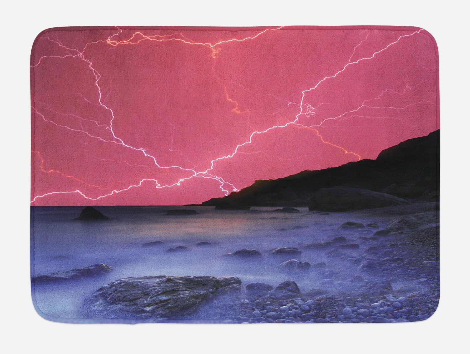 Nature Bath Mat, Thunderstorm Bolts with Vibrant Colorful Sky Like ...
