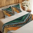 Bed Runner for Cal King Size Bed, Teal Orange Marble 3 Pcs Bedding ...