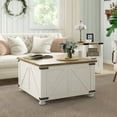HOMCOM Farmhouse Coffee Table with Storage, Large Square Coffee Table ...