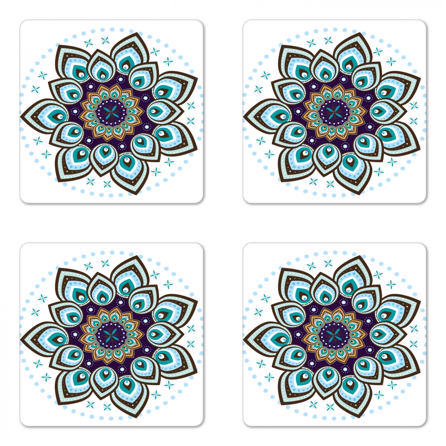 Mandala Coaster Set of 4, Boho Lotus Flower Microcosm Motif Unique ...