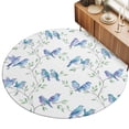 Blue Birds Washable Round Area Rug 4 ft, Leaves Branches Farmhouse ...