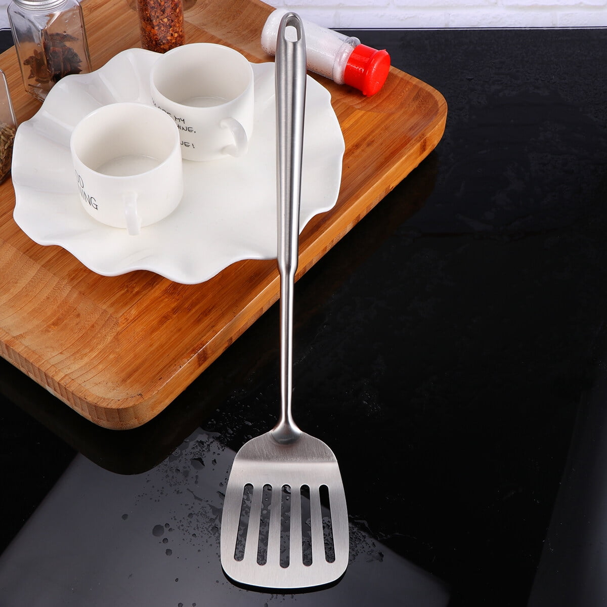 Round Handle Spatula Stainless Steel Slotted Turner Cookware Heavy Duty ...