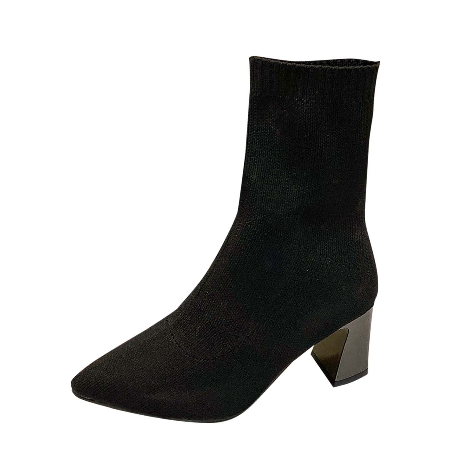 Black Women'S Cozy Knitted Booties With Chunky Sole, Great For Cool ...