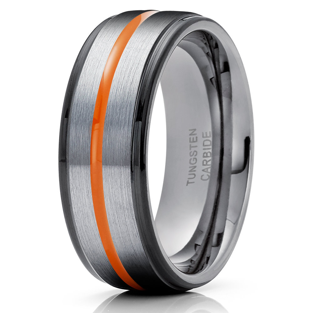 Orange Tungsten Wedding Ring 8mm Tungsten Ring Black Tungsten Ring ...