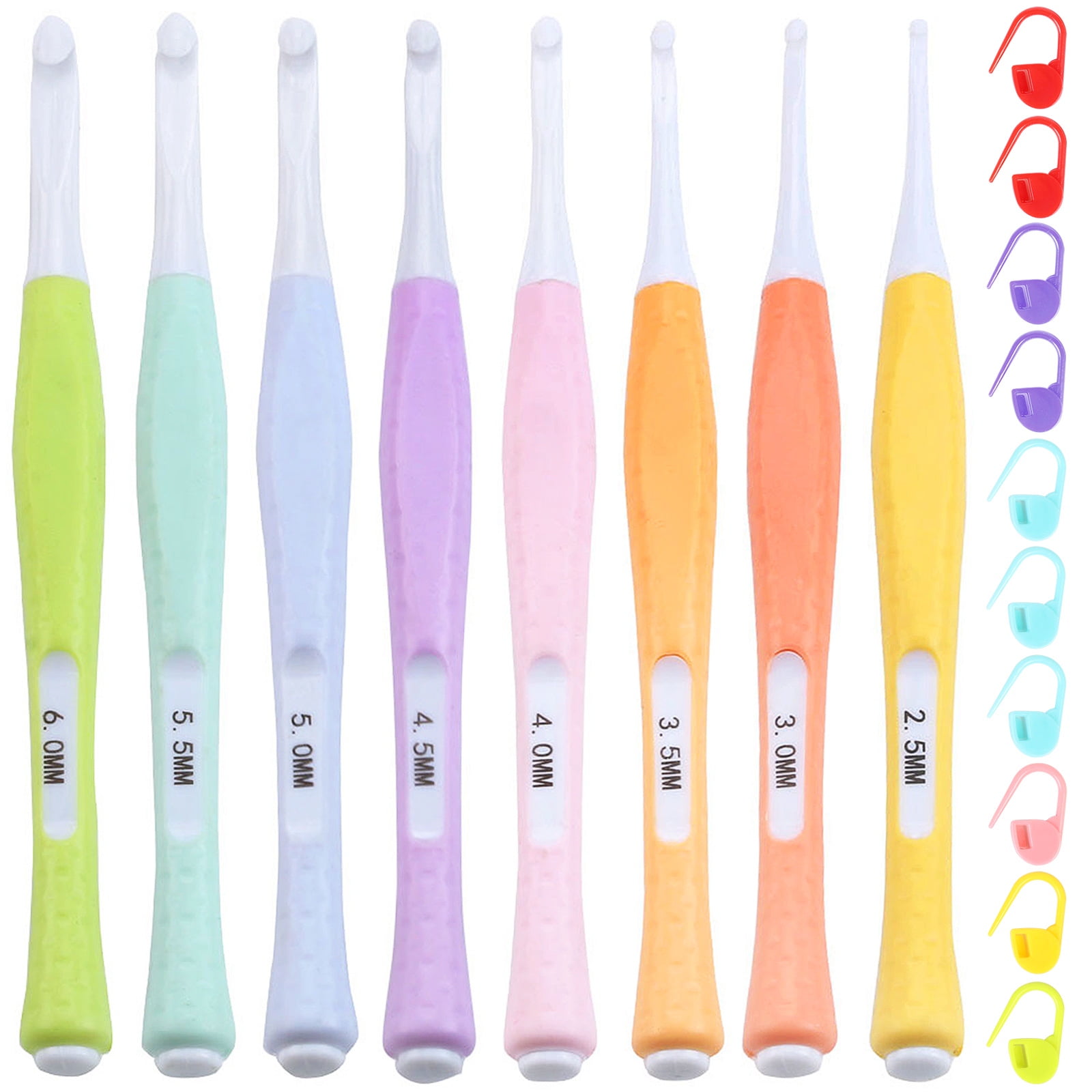 8pcs Ergonomic Plastic Crochet Hooks Sets Soft Rubber Grip from 2mm to ...