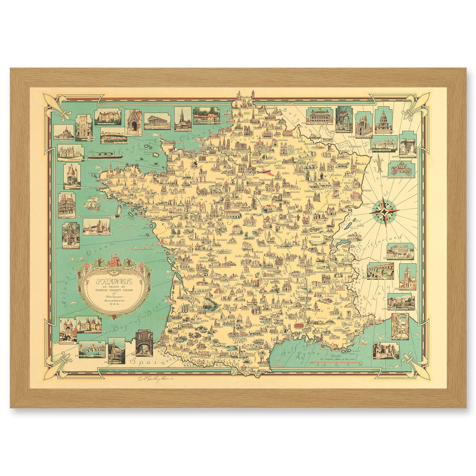 Chase 1935 Pictorial Map France Historic Monuments Buildings Artwork ...