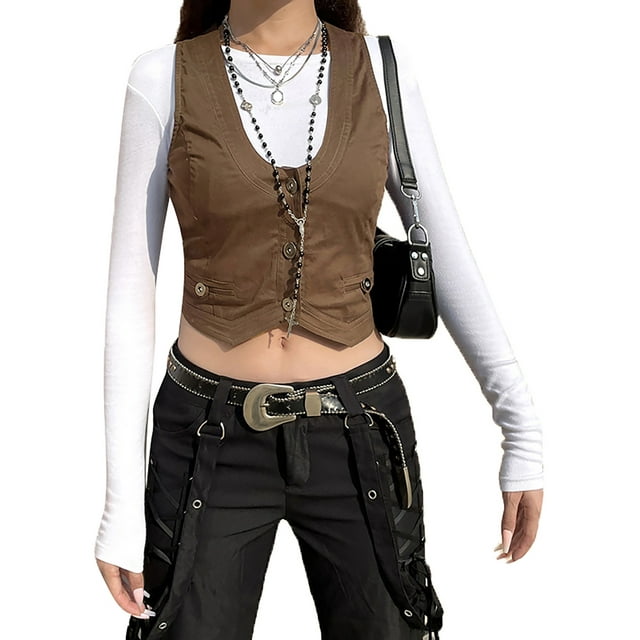 Peyakidsaa Women Y2k Suit Vest Vintage Button Corset Top Aesthetic Punk ...