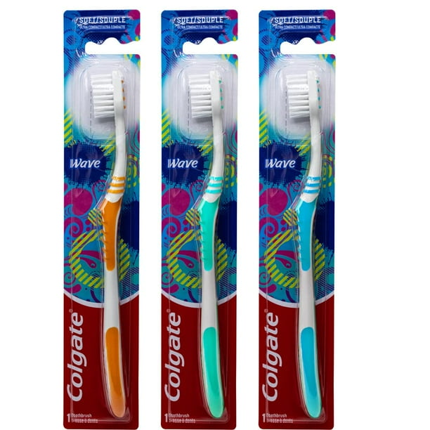 Colgate Wave Toothbrush, Ultra Compact , Soft (Colors Vary) - Pack of 3 ...