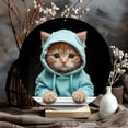 HELLOYOUNG Cute Ginger Tabby Cat Turquoise Blue Hooded Metal Sign ...
