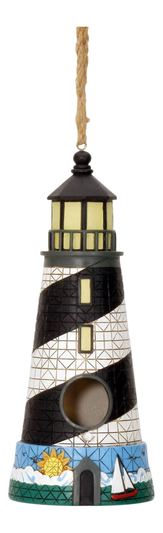 Black and White Lighthouse Birdhouse 11 Inch Resin Shaped Backyard ...
