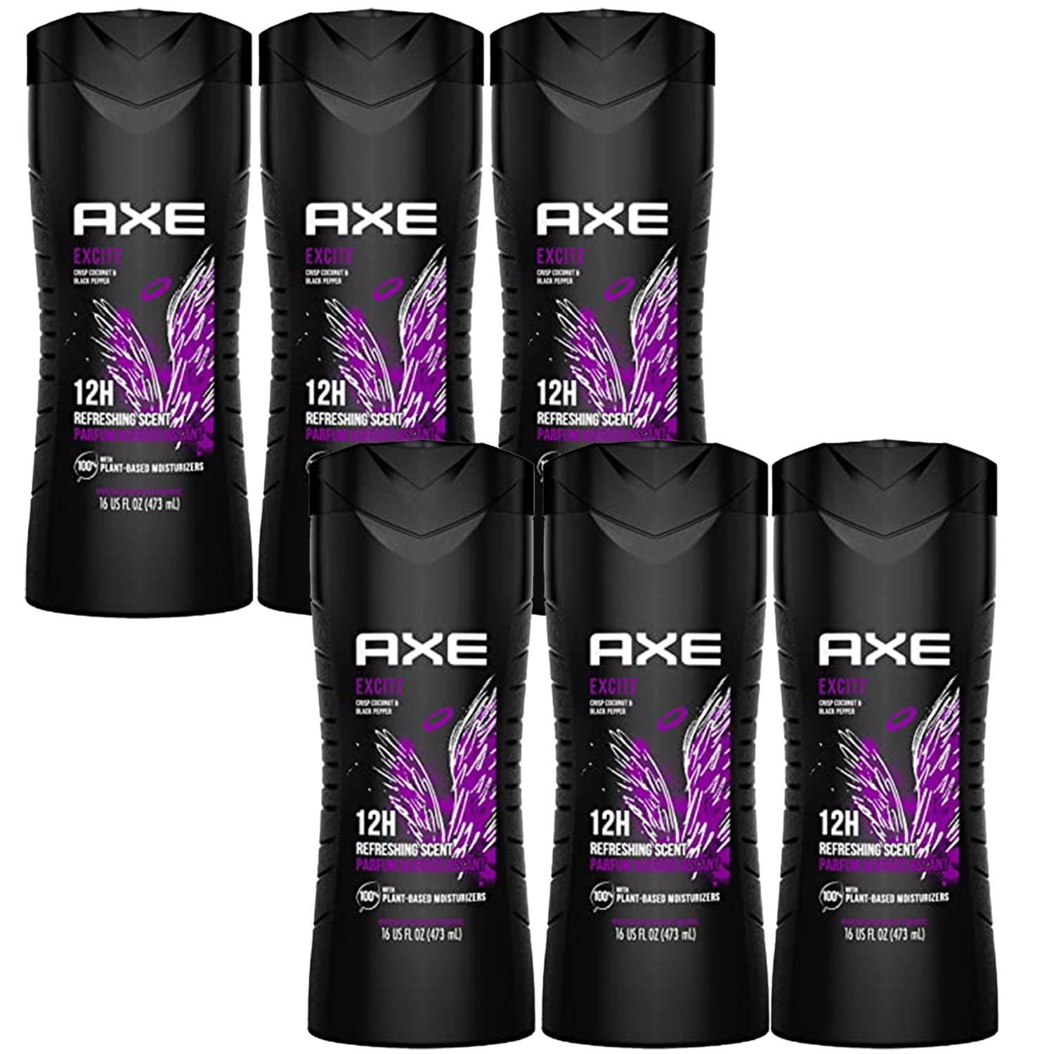 (6 Pack) AXE Body Wash 12h Refreshing Scent Excite Crisp Coconut And ...