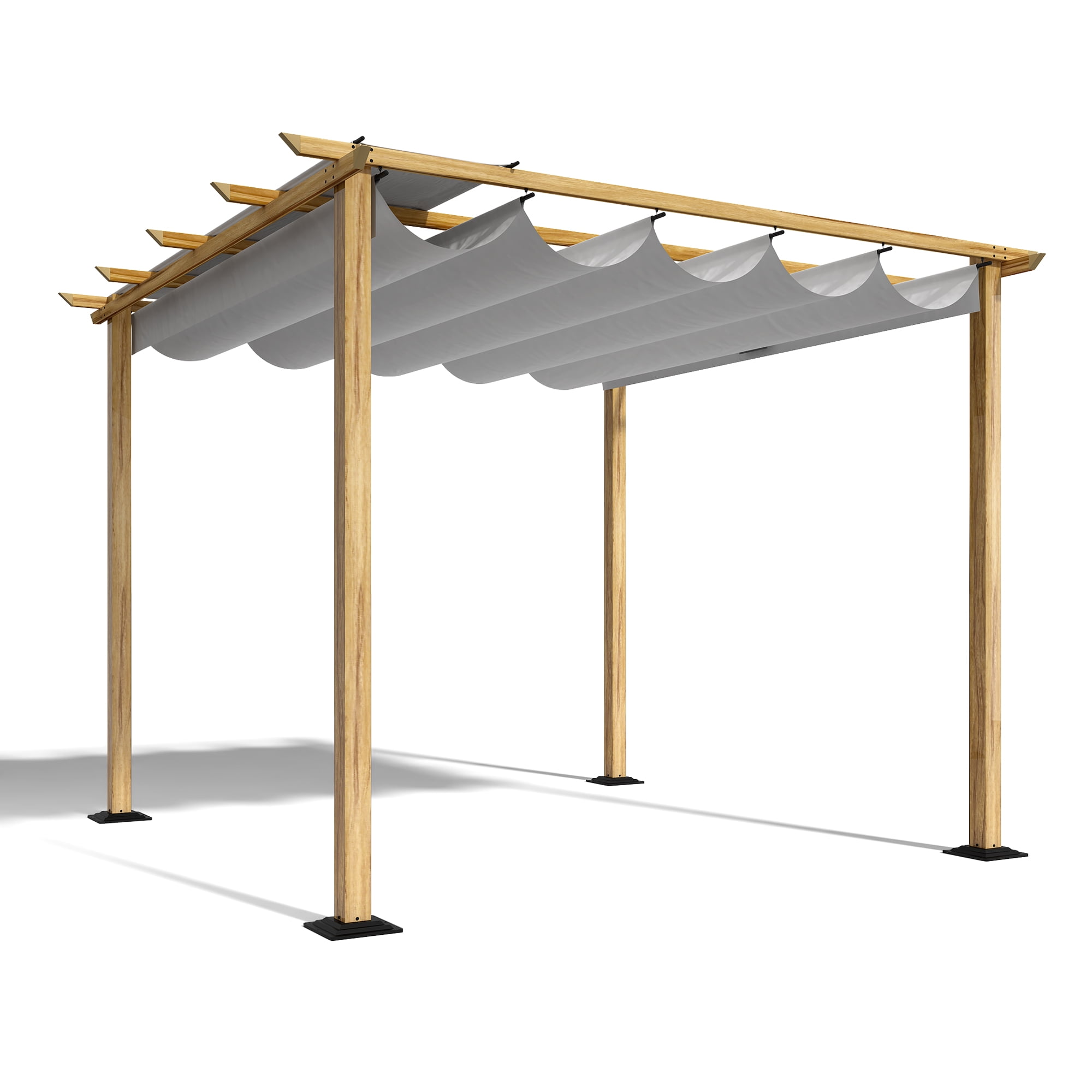 10 ft. x 10 ft. Wood Grain Aluminum Outdoor Pergola with Gray ...
