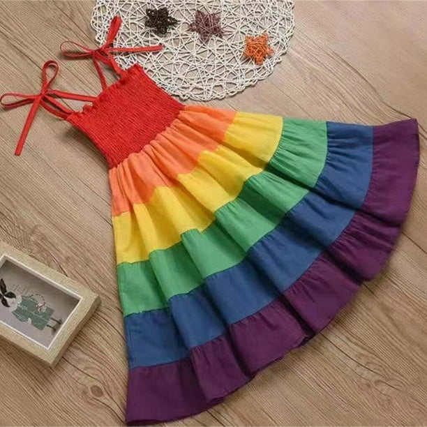 Girl Dress Rainbow Autumn Clothes Kids Colorful Cotton Dress Girl ...