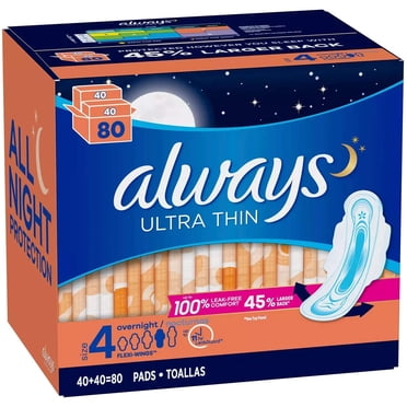 Always Maxi Size 4 Overnight Pads with Wings, Unscented, 28 Count ...