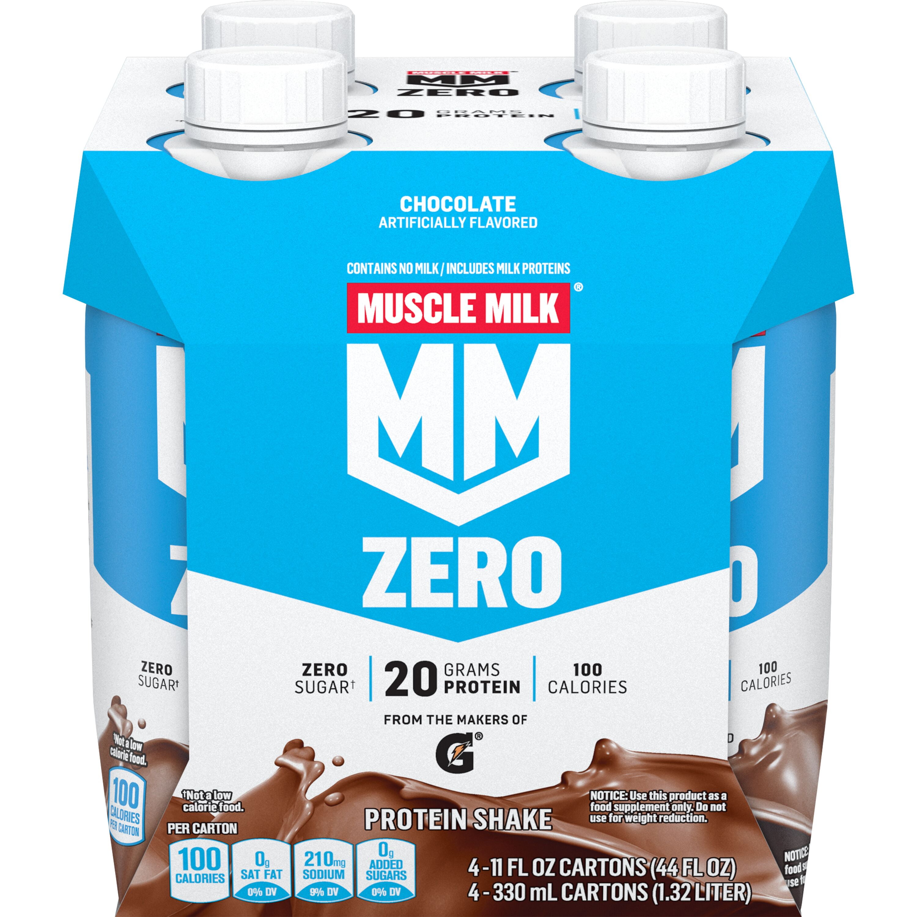 Muscle Milk Zero Protein Shake, Chocolate, 11.16 fl oz Bottle, 4 Pack ...