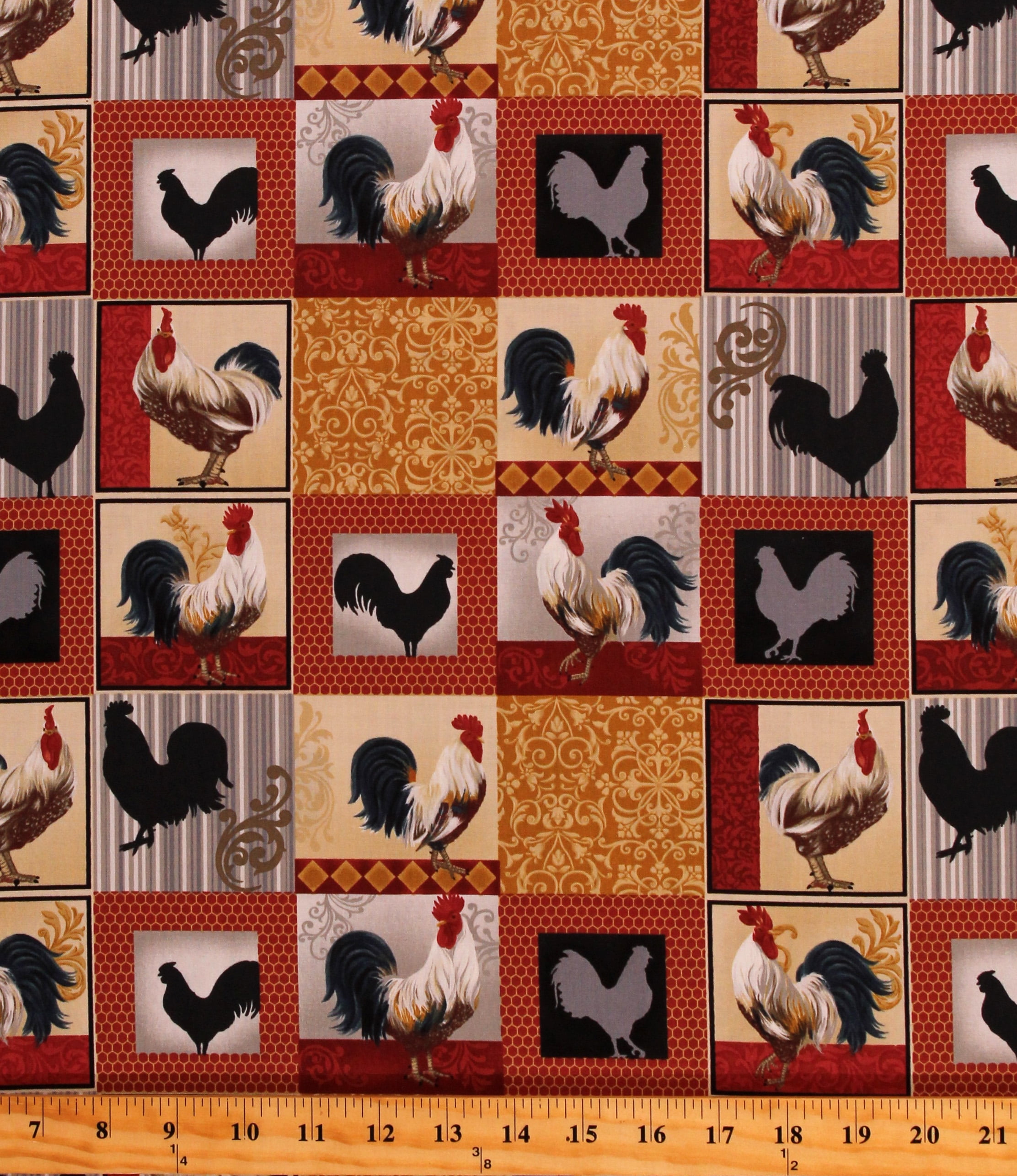 Cotton Rooster Inn Roosters Patchwork Squares Chickens Farm Farming ...