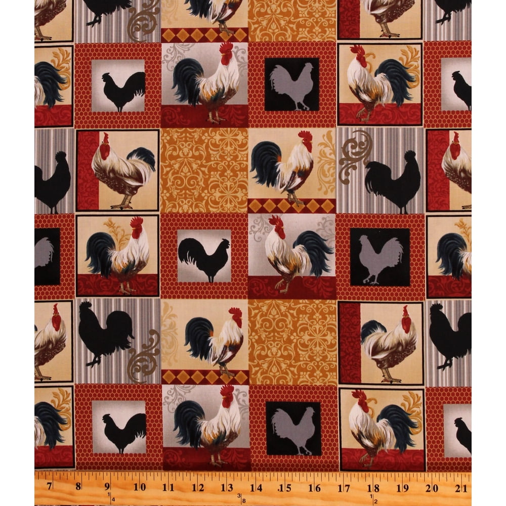 Cotton Rooster Inn Roosters Patchwork Squares Chickens Farm Farming ...