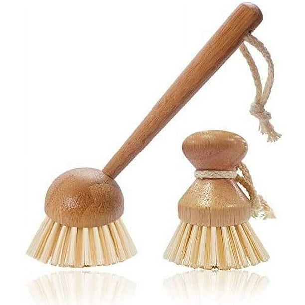 Dish Brush 2-Pack, Scrub Brush Cleaner with Wooden Long Handle Good ...