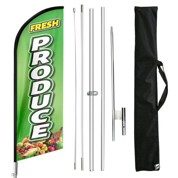 Produce Feather Flag with Flag Pole Kit and Ground Spike, 11FT Windless ...