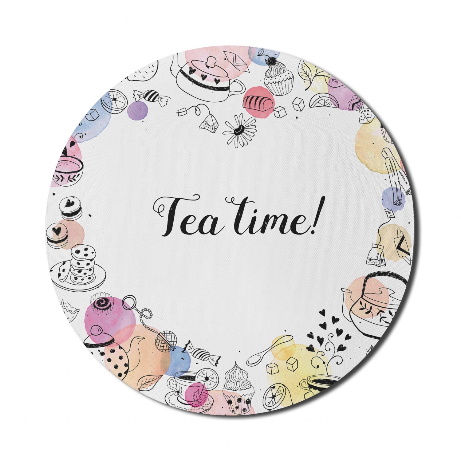 Tea Party Mouse Pad for Computers, Doodle Style Frame with Tea Time ...