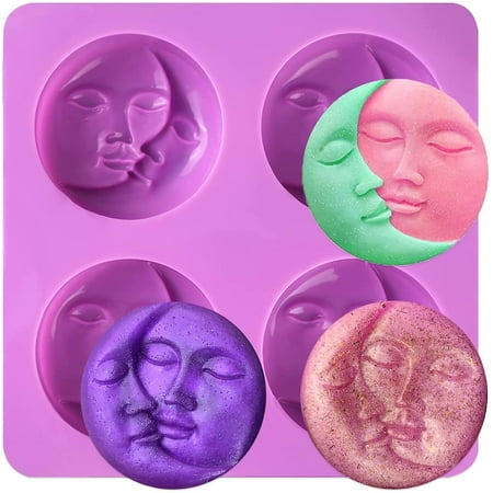 Sun & Moon Silicone Soap Molds, 4 Cavity Crescent Moon Face Silicone ...