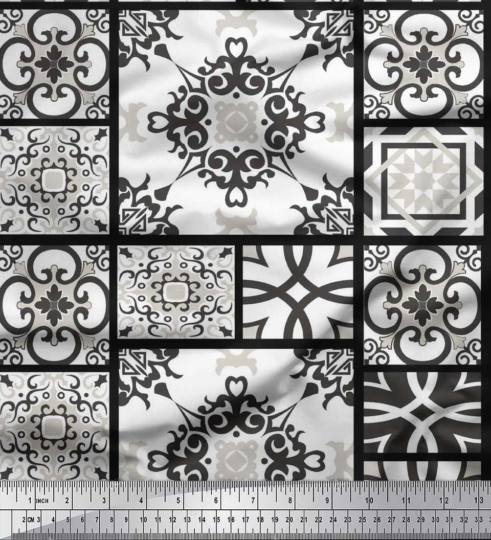 Soimoi Satin Silk Fabric Check & Damask Patchwork Print Fabric by The ...