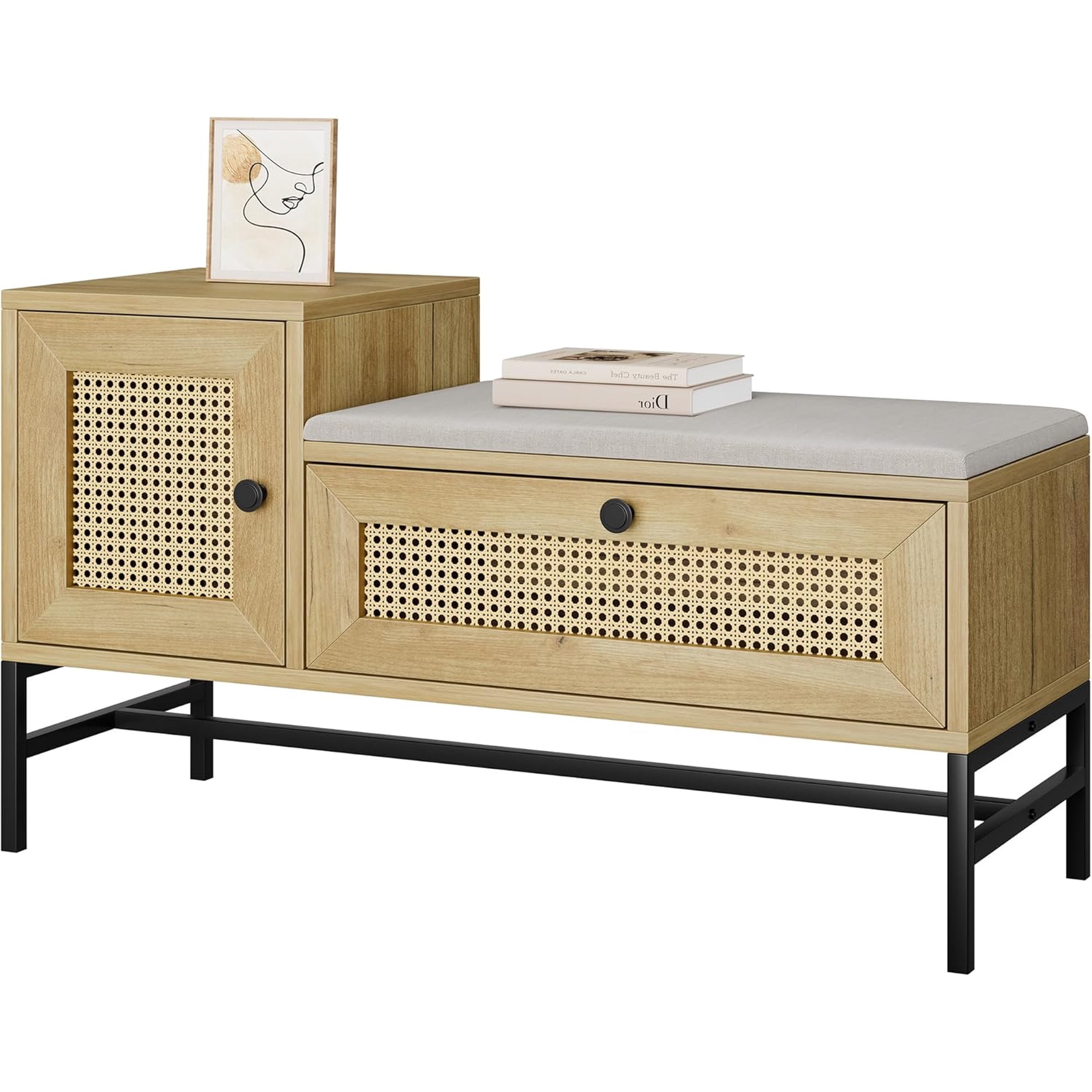 Click here for Bingirl Rattan Entryway Bench With Storage Drawer... prices