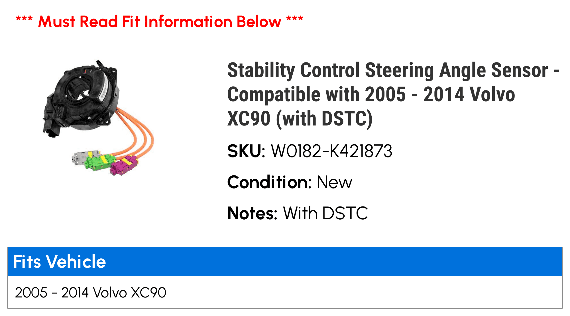 Stability Control Steering Angle Sensor Compatible with 2005 2014 Volvo XC90 with DSTC 2006 2007 2008 2009 2010 2011 2012 2013 Walmart