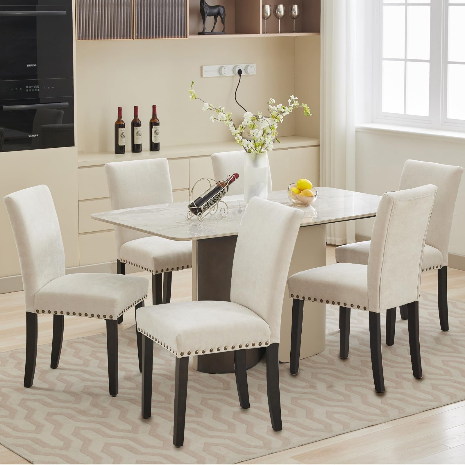 Click here for Akdsteel Modern Beige Upholstered Dining Chair  Hi... prices