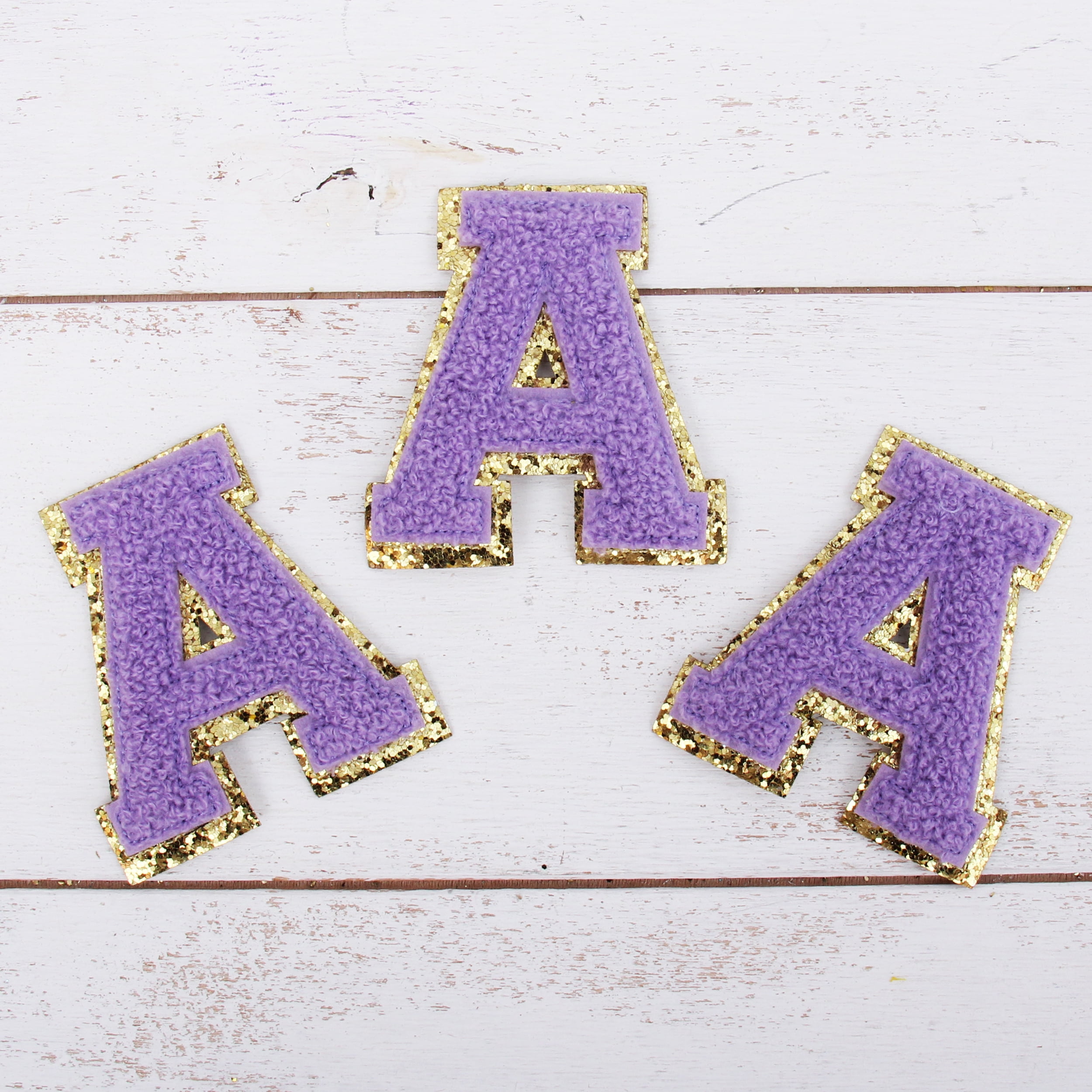 3 Pack Chenille Iron On Glitter Varsity Letter "A" Patches - Lavender ...