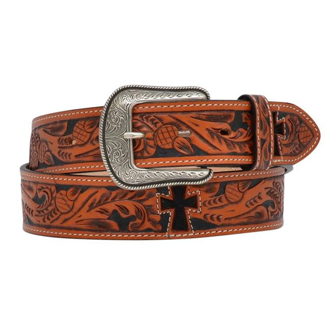 3-D Belt Company Accessories Mens 3D Cross Cut Outs Natural Tooled Belt ...
