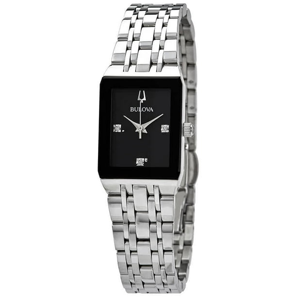Bulova Quadra Diamond Black Dial Ladies Watch 96P202 - Walmart.com