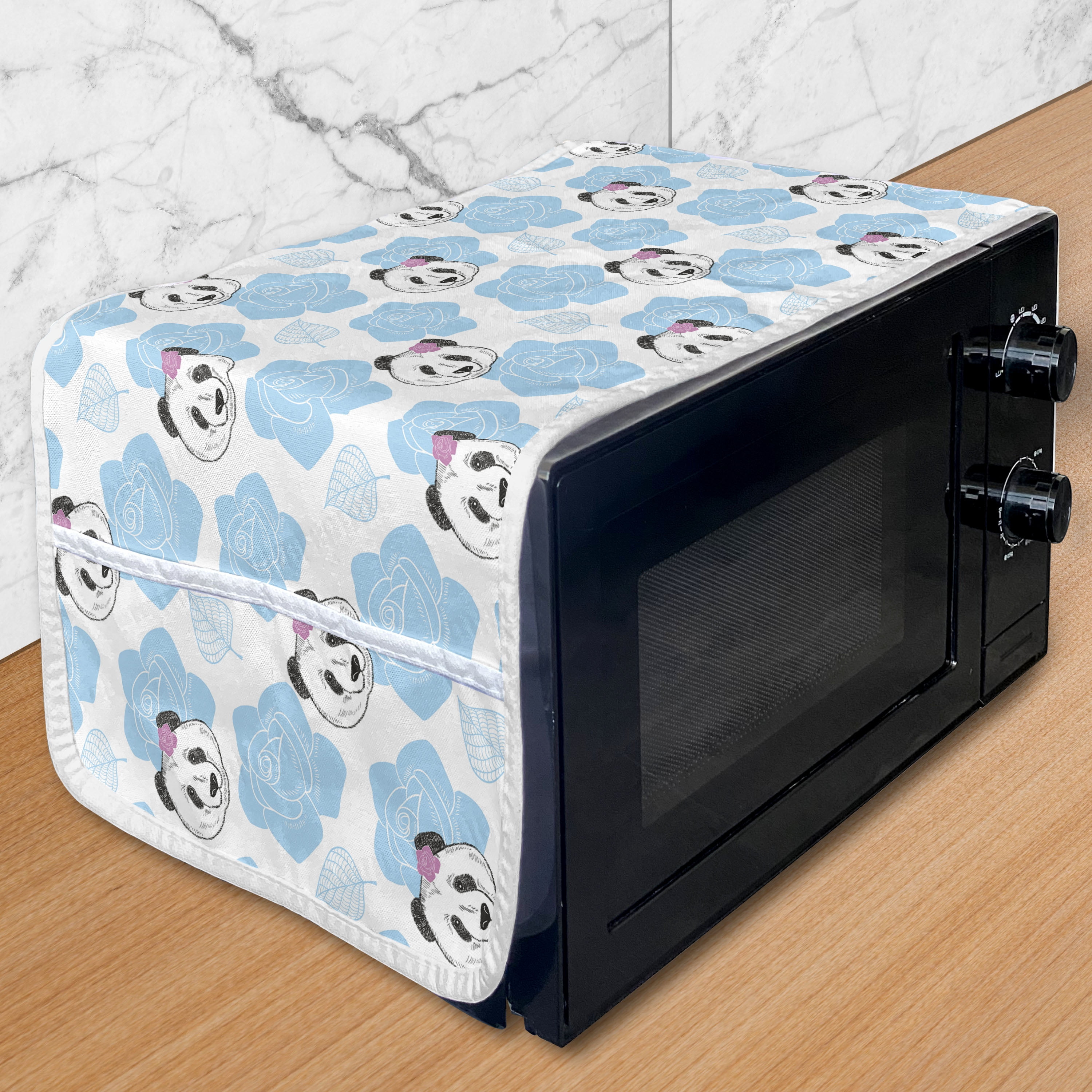 Animals Microwave Oven Cover, Head of Panda Bear with Pale Purple Rose ...