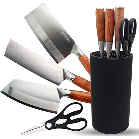 Chinese Knife Set with Block 5-Piece Kitchen Knife Meat Cleaver/Nakiri ...