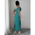 Aqua Green Off-Shoulder Midi Dress With 3D Floral Embellishment Elegant ...