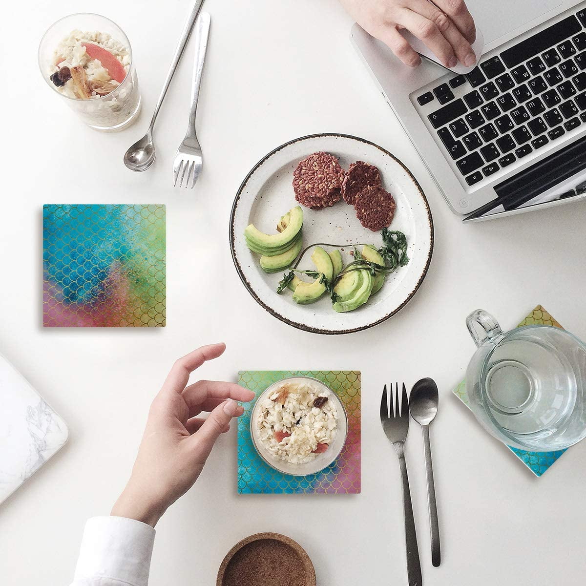 FMSHPON Gradient Ocean Blue Teal Mermaid Fish Scales Geometric Rhombus ...