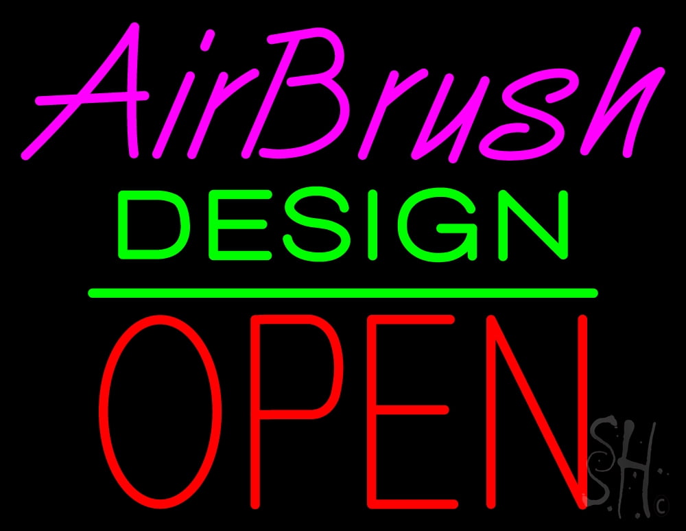 Airbrush Design Block Open Green Line LED Neon Sign 24 x 31 - inches ...