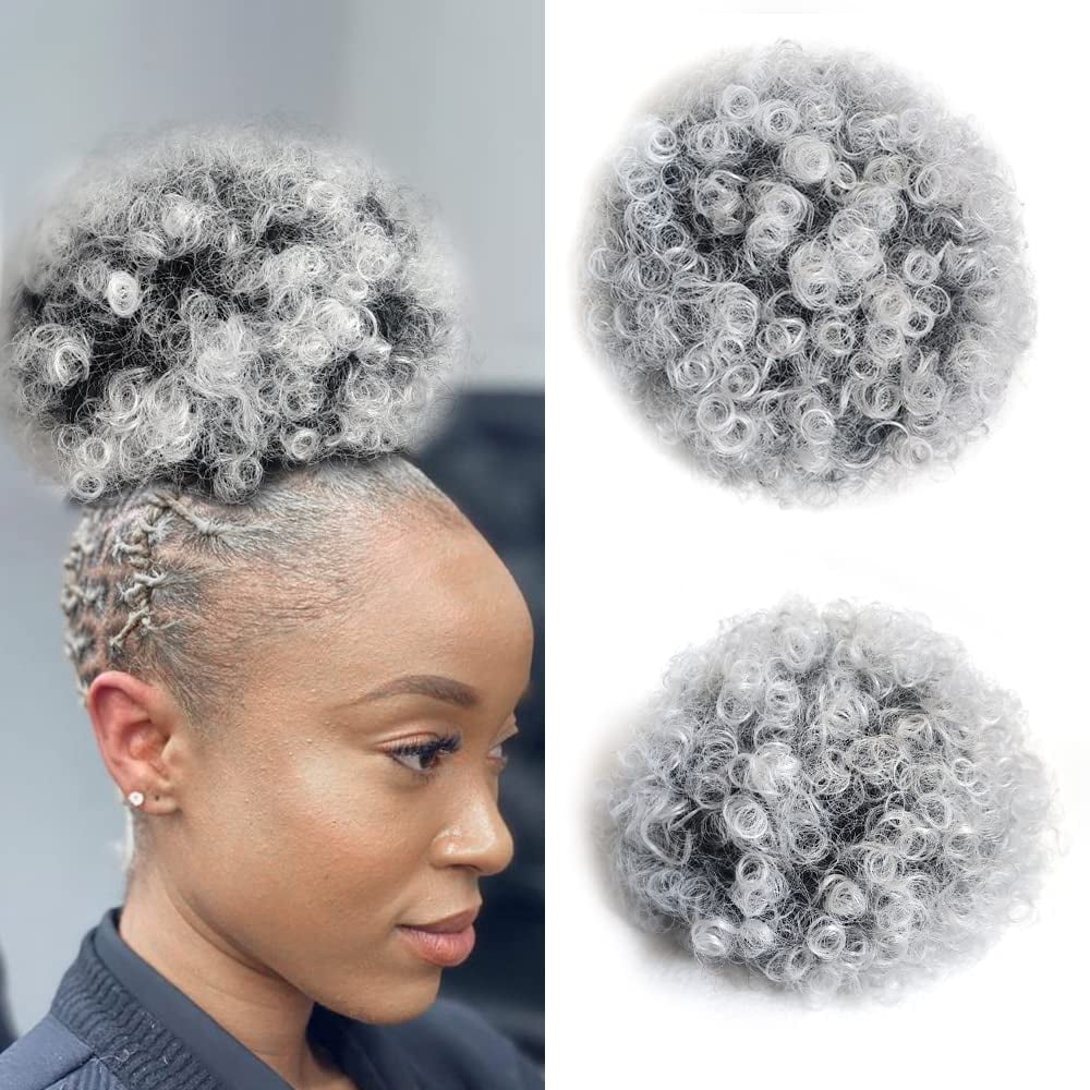Grey Afro Puff Drawstring Ponytail Hair Extensions Kinky Curly Puffs ...