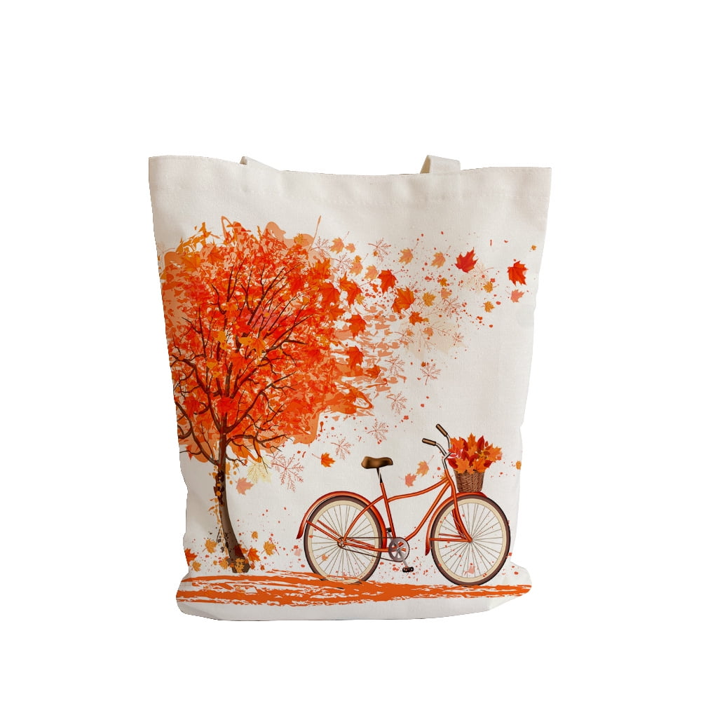 Medium Bicycle with Flower Floral Pattern Canvas Tote Bag For Teachers ...