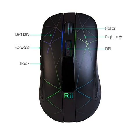 Rii Wireless Mouse RM200, RGB LED Lights Rechargeable Optical Mouse ...