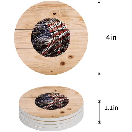 XDDJA American Flag Basketball Set of 6 Round Coaster for Drinks ...