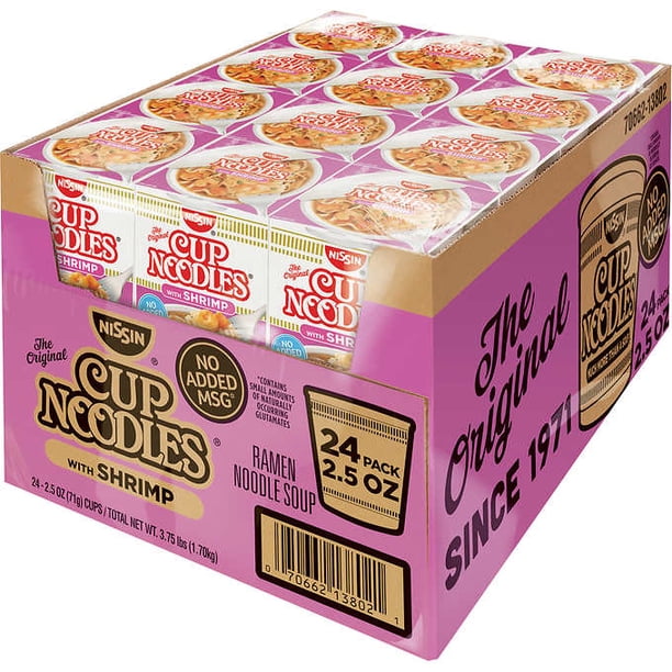 Nissin Cup Noodles Flavored Soup, Shrimp, 2.5 oz, 24 ct - Walmart.com ...