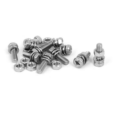 M6 x 20mm 304 Stainless Steel Hex Head Bolts Nuts w Washers 10 Sets ...