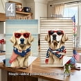 blue and white kitchen towels A dog wearing red white and blue ...