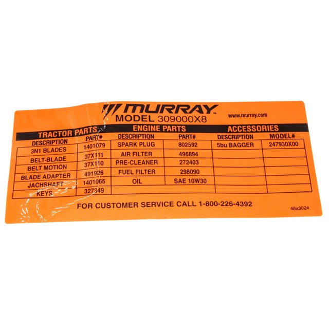 Murray SERVICE DECAL 48X3024MA Lawnmower MU-48X3024MA - Walmart.com