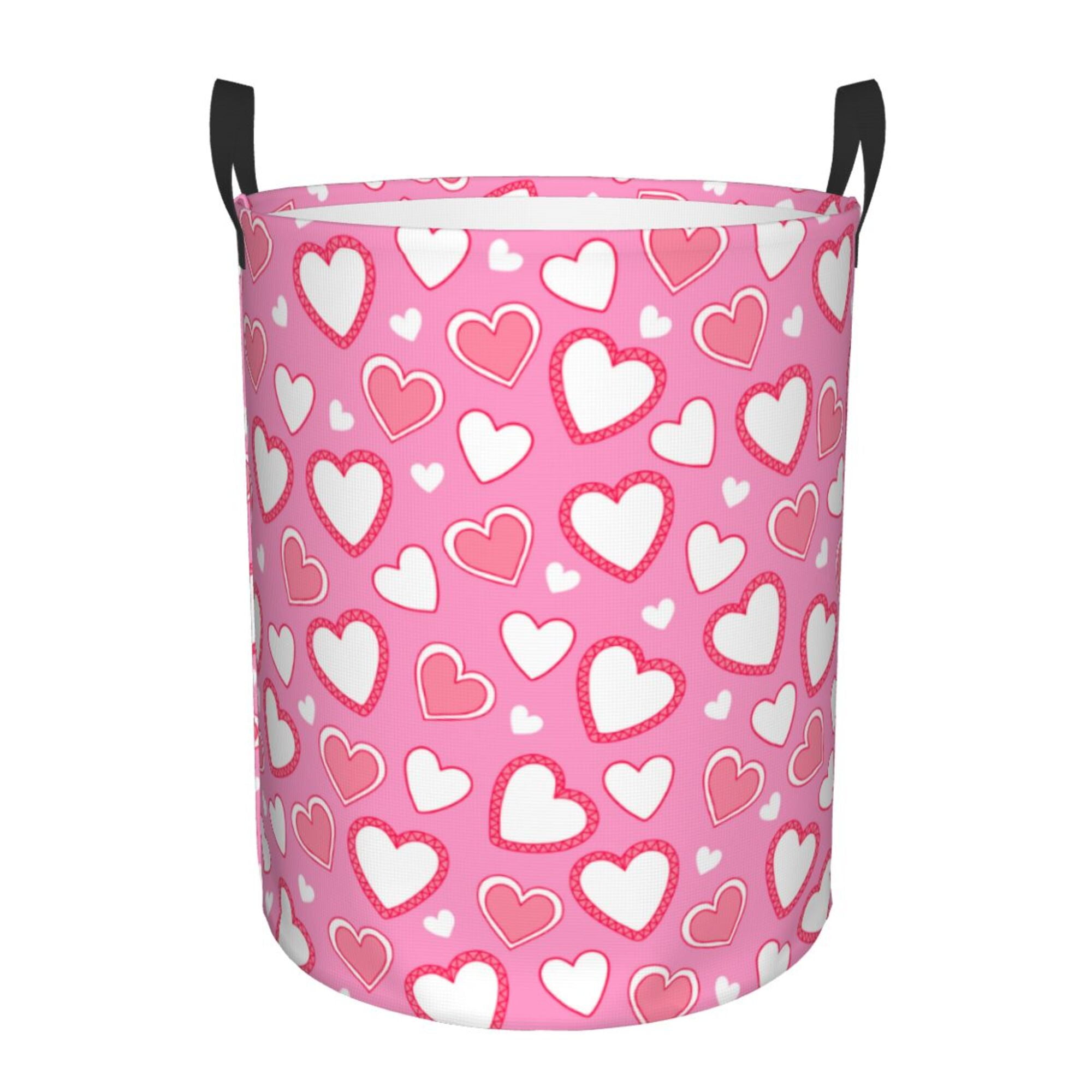 TEQUAN Waterproof Laundry Hampers, Valentine's Day Pink Hearts Pattern ...